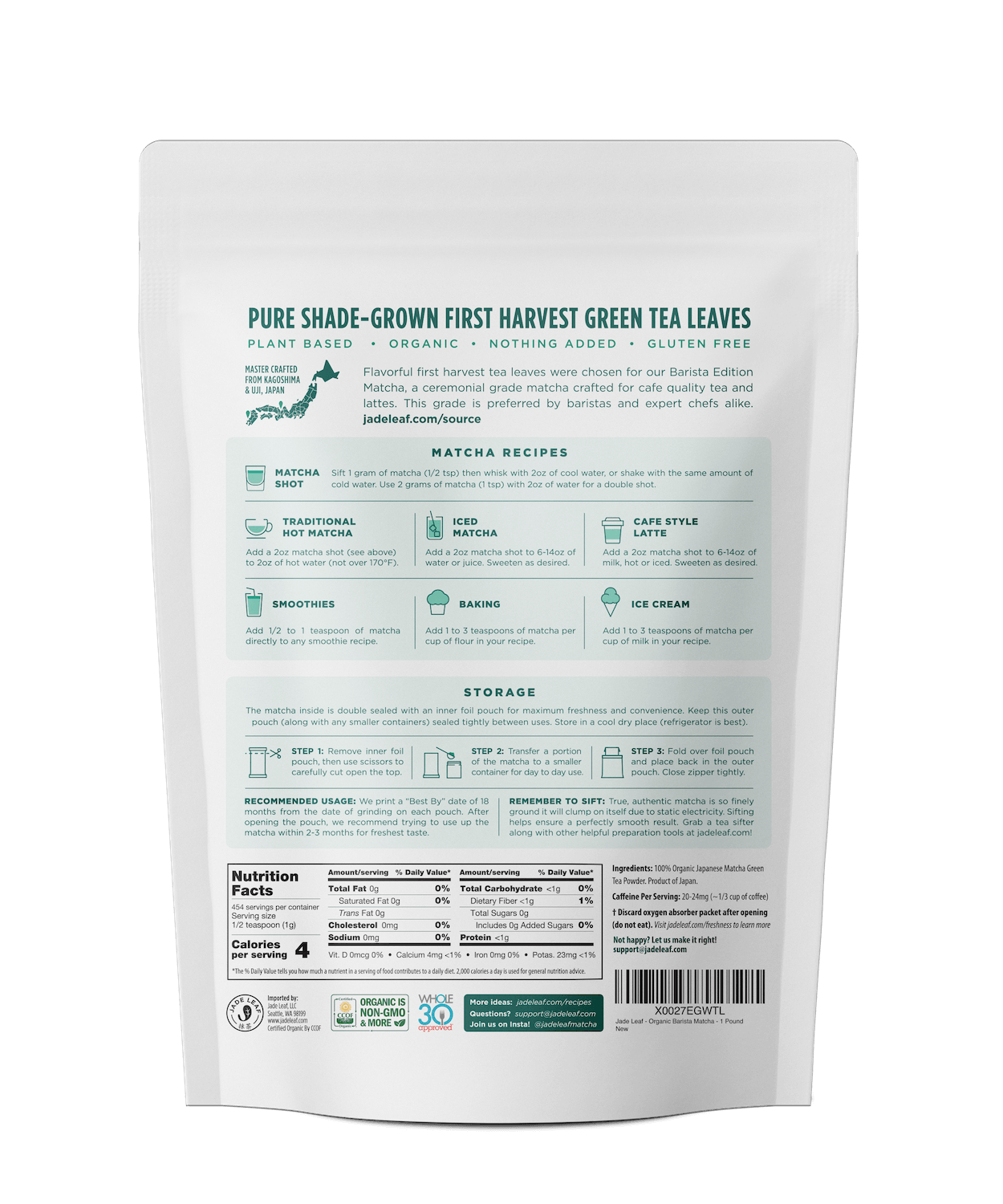 Organic Ceremonial Matcha - Barista Edition (Pack of 6) – Jade Leaf ...